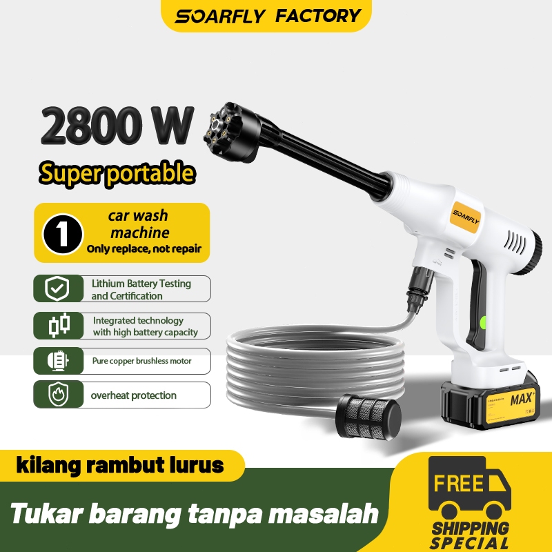 SOARFLY 2800W Water Jet Cleaner Cordless Car Washer Alat Cuci Motor ...