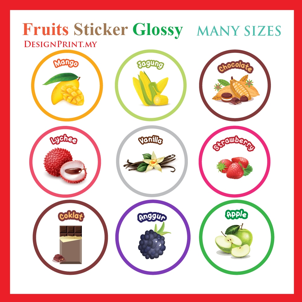 Fruits Sticker mango jagung chocolate lychee vanilla strawberry coklat ...