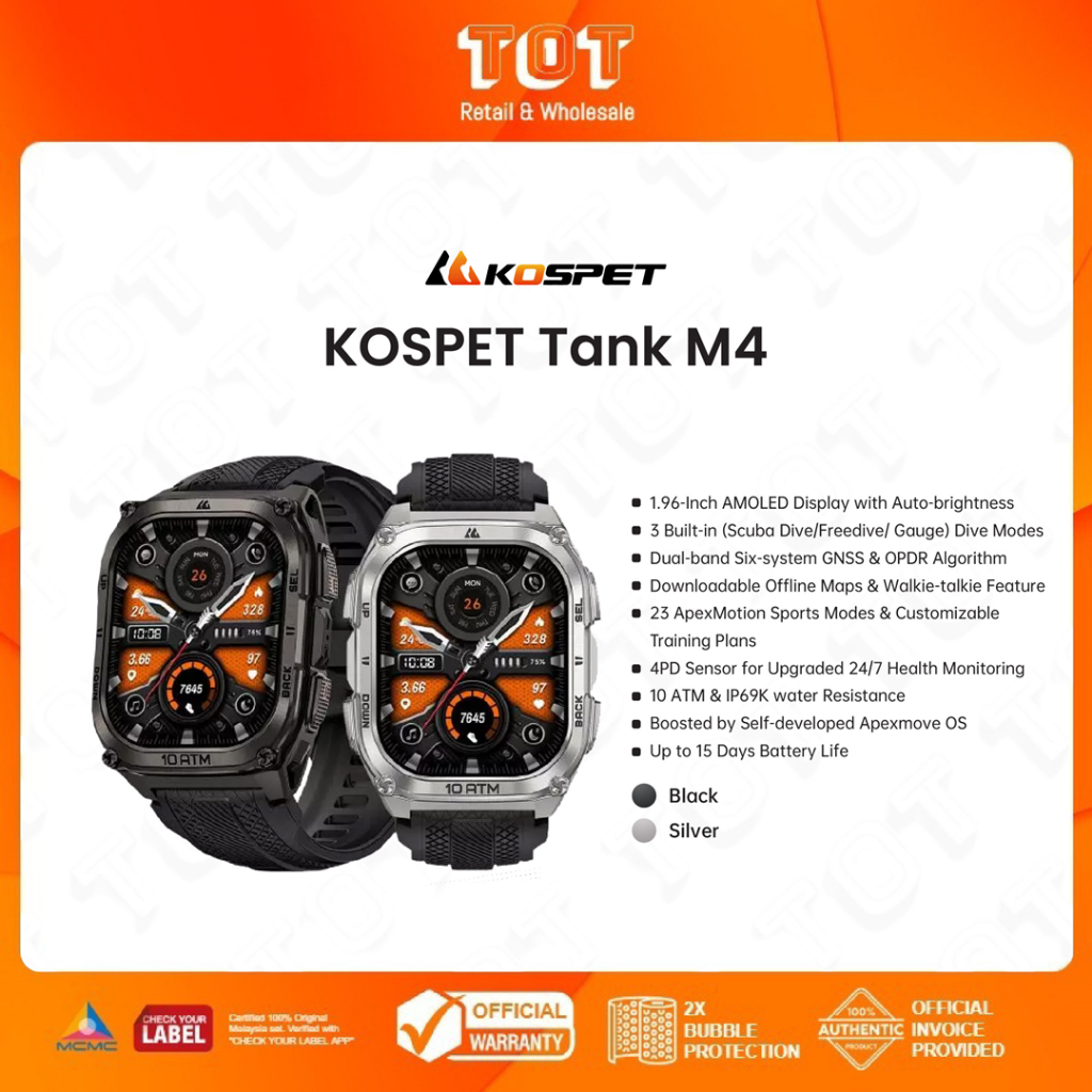 Kospet Tank M4 l 1.96-Inch AMOLED Display I Dual-band Six-system GNSS ...