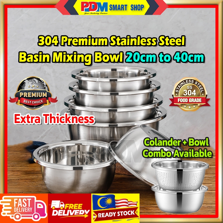 PDM Premium 304 Stainless Steel Bowl Basin Mixing Bowl 洗菜盆 20 22 24 26 ...