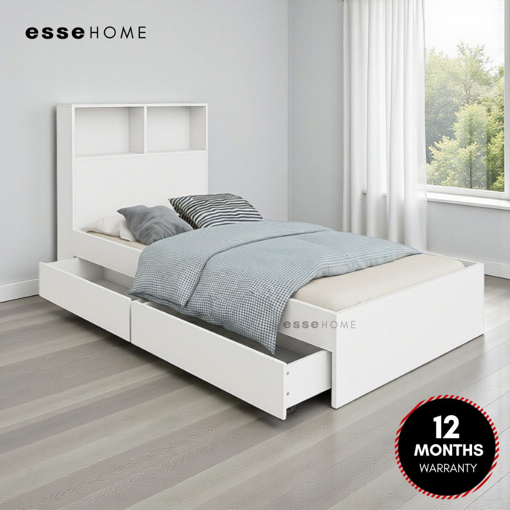 [FREE SHIP] EsseHome Katil Kayu Wooden Bed Frame With Head Board Drawer ...