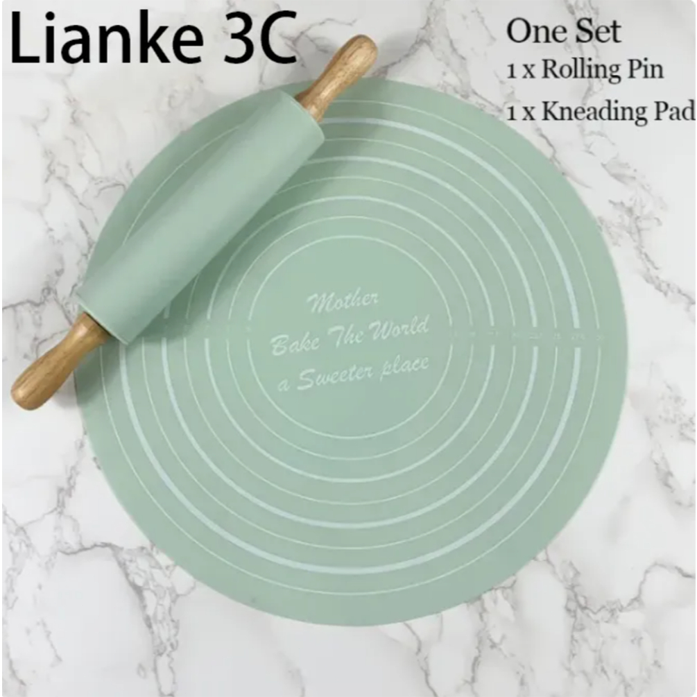 Silicone Rolling Pin Kneading Pad Set Non stick Kitchen Baking Mat ...