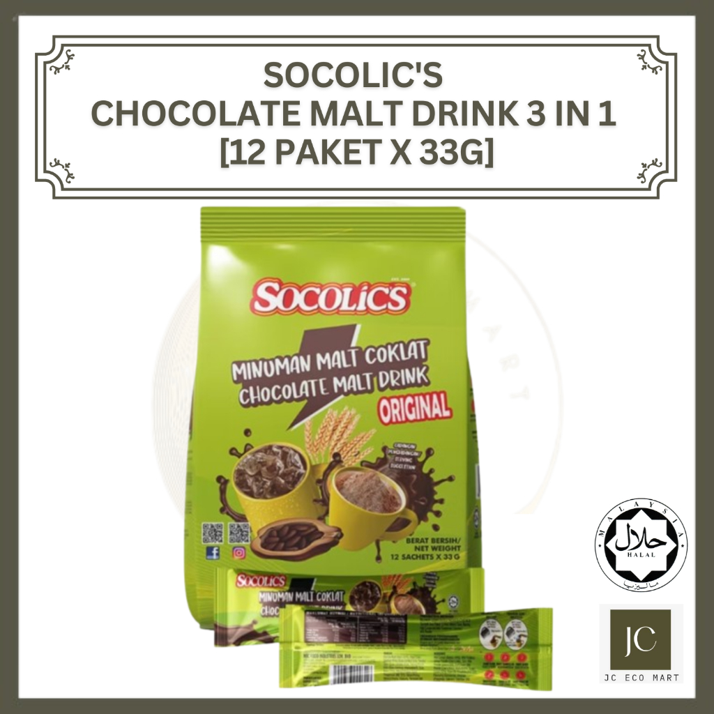 SOCOLIC'S Chocolate Malt Drink 3 IN 1 [12 paket x 33g] (Minuman Malt ...