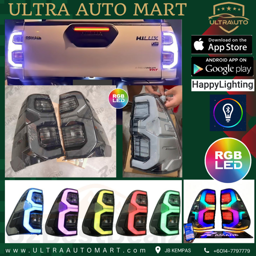 GR LOGO TOYOTA HILUX REVO ROGUE ROCCO 2016-2025 RGB SPEC RUNNING TAIL ...