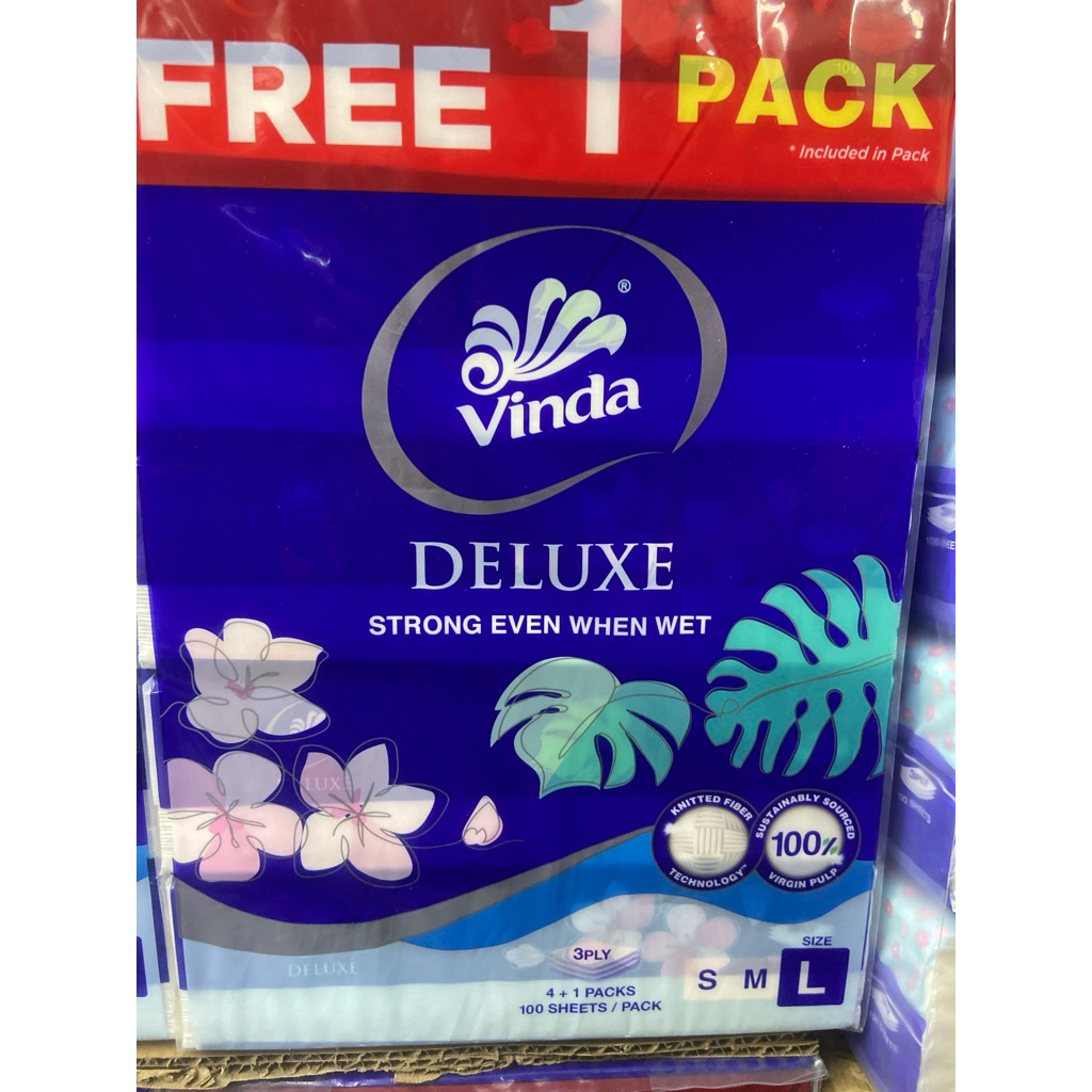 Vinda Deluxe Soft Pack Facial Tissue Medium 3-ply (4X100s) | Shopee ...
