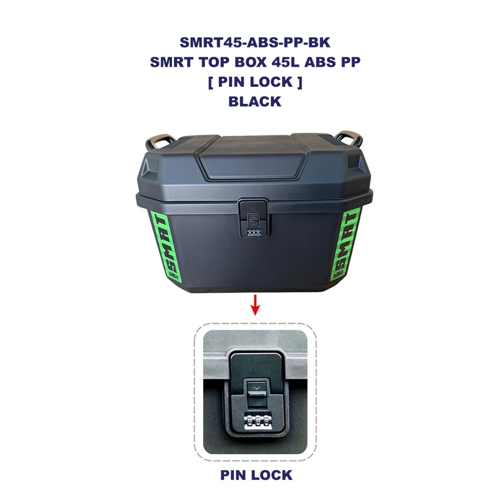 SMRT TOP BOX TOPBOX ABS 45L PLASTIC BOX GUNA PIN NUMBER BUKA KEYLESS ...