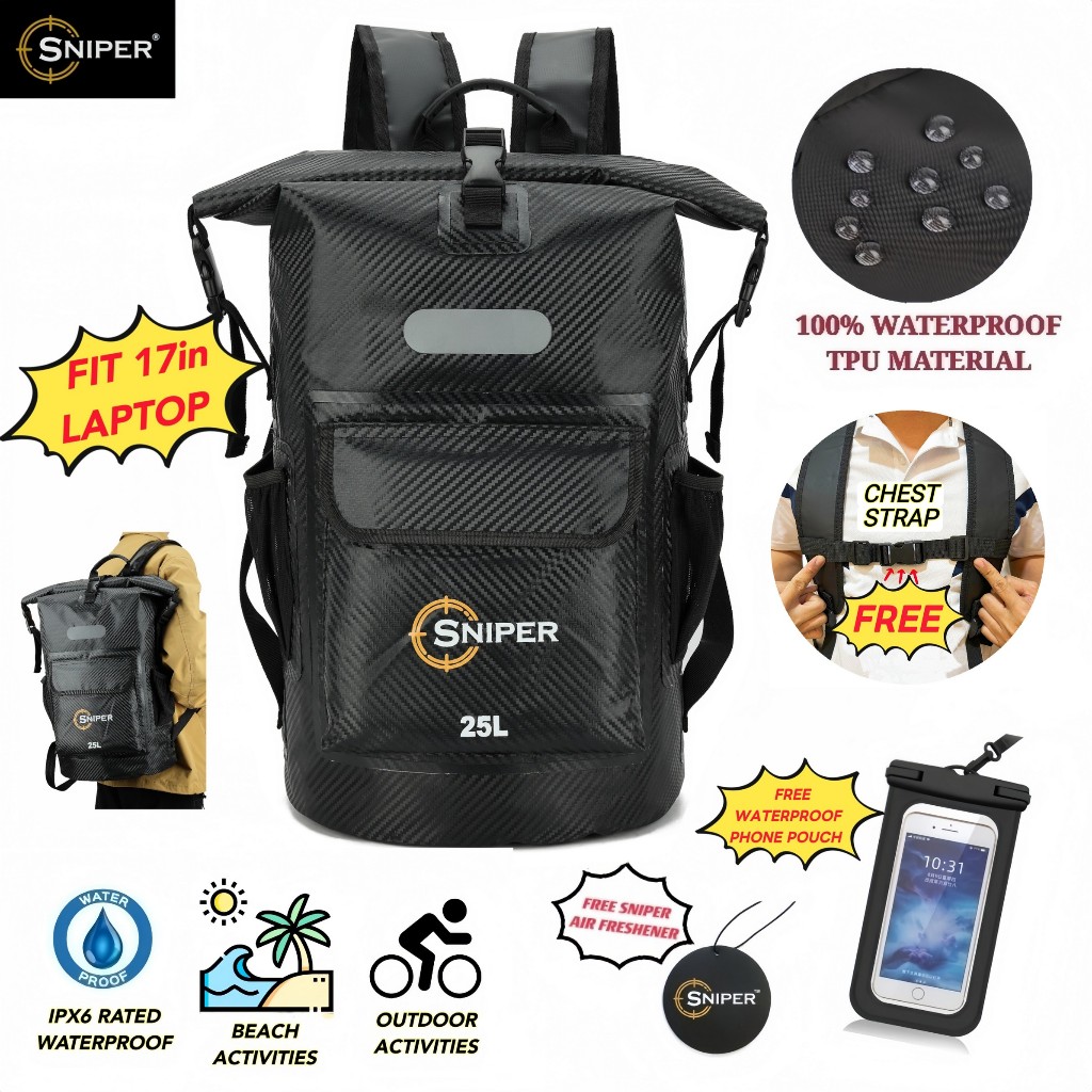 SP107) [IPX6 RATED] HIGH QUALITY LARGE 25L SNIPER WATERPROOF BACKPACK ...