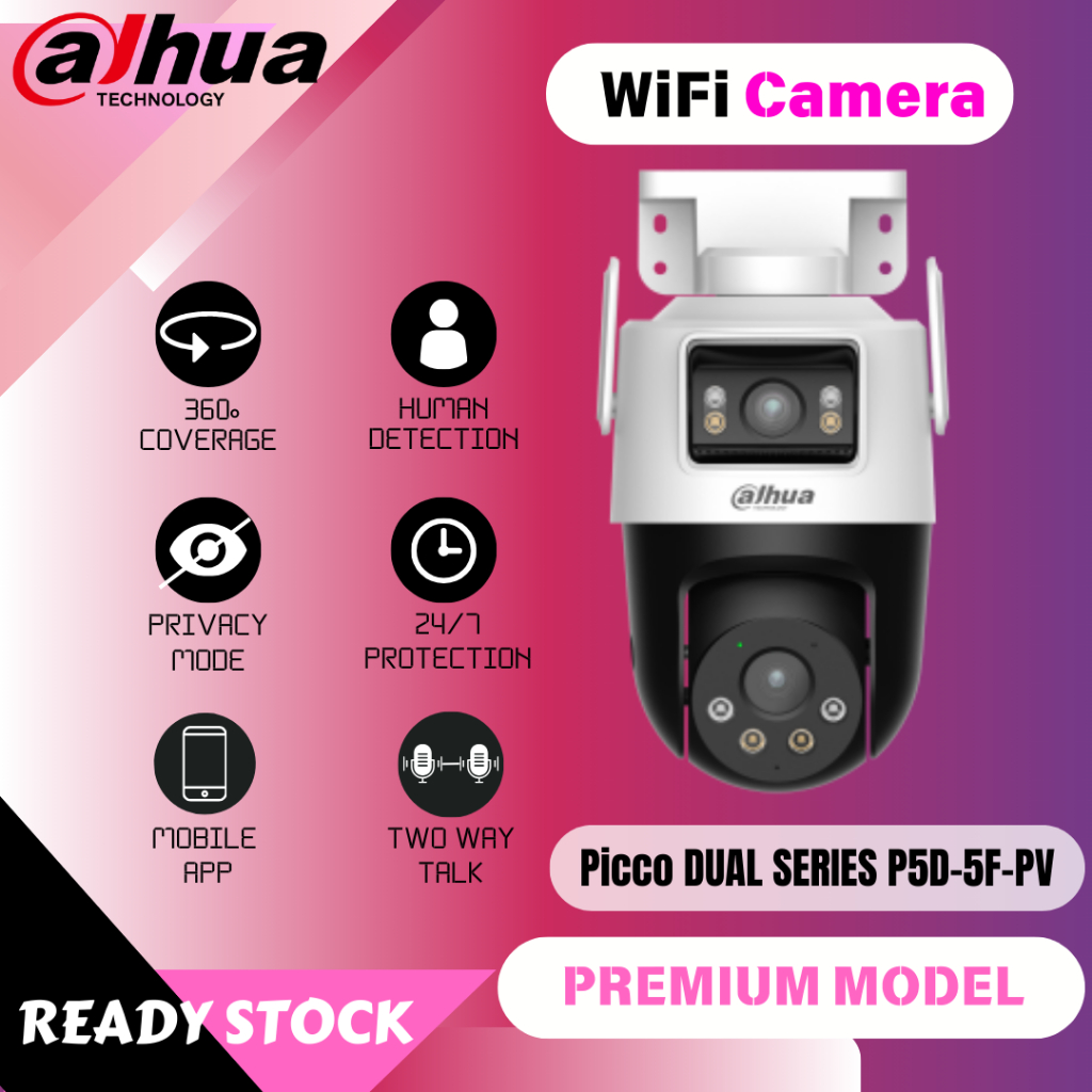 Dahua CCTV Picoo Dual Series 5+5MP Outdoor Wi-Fi Dual-Lens Pan & Tilt ...