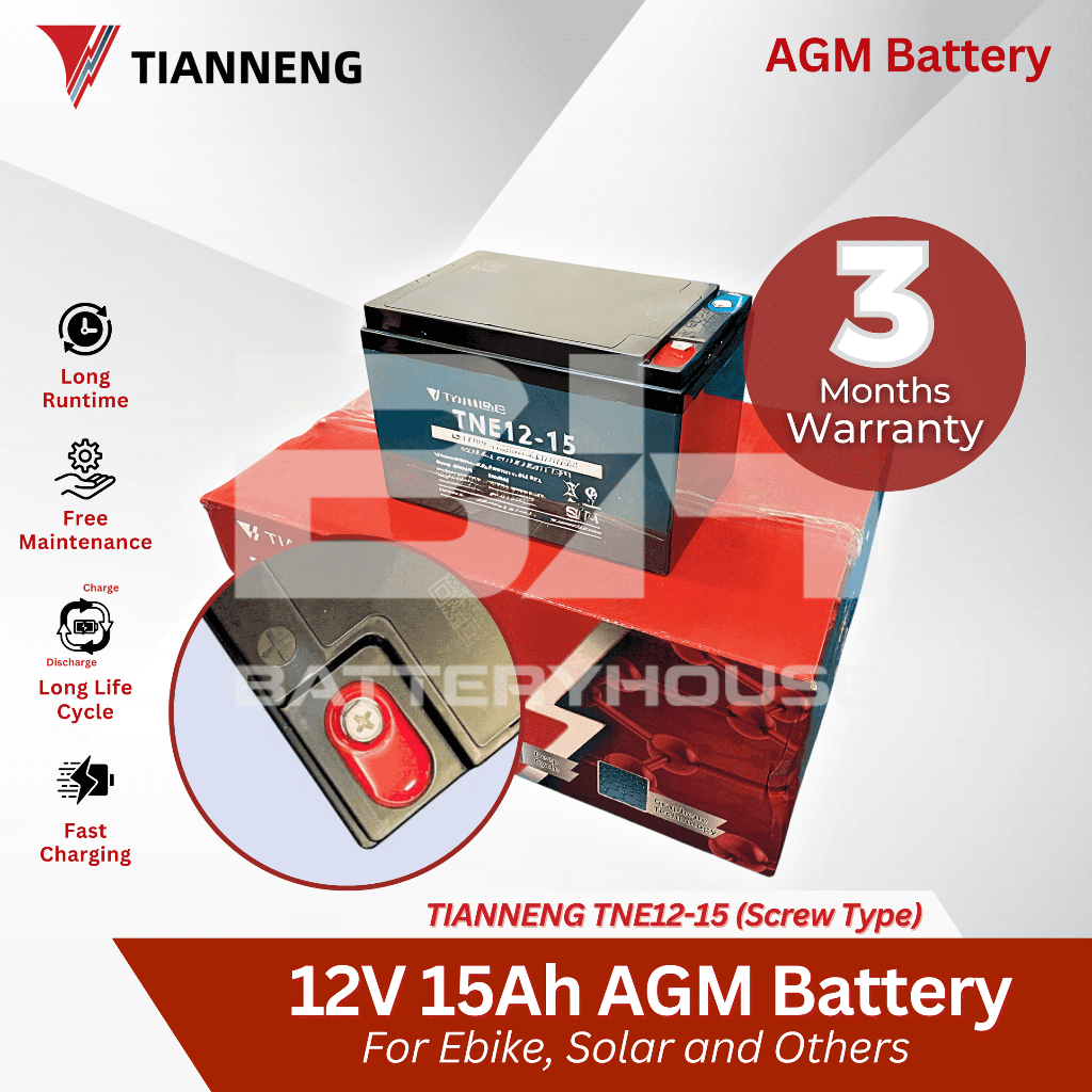 1PCS BATTERY ORIGINAL TIANNENG 12V 15AH -EBIKE BATTERY -SAME AS CHILWEE ...