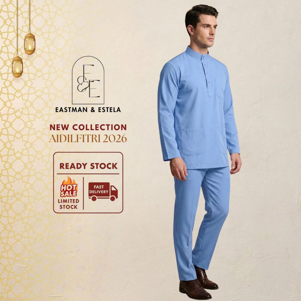 🔥[READY STOCKS]🔥 BAJU MELAYU CEKAK MUSANG ABRAHAM SLIM FIT (ICE BLUE ...