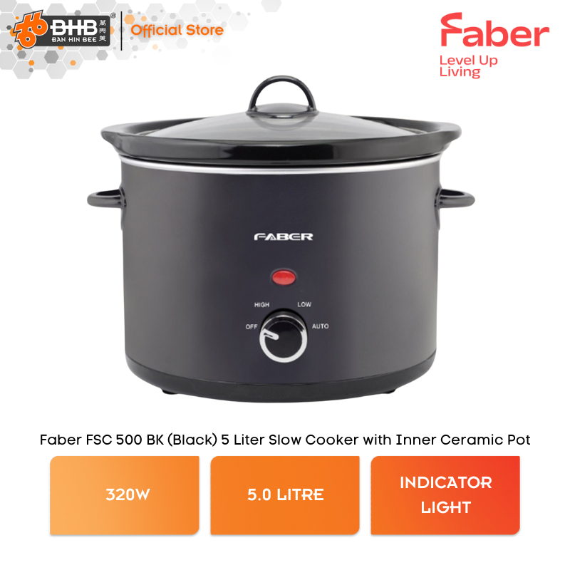 Faber 5 Litre Slow Cooker FSC 500 BK with Inner Ceramic Pot FSC500BK ...
