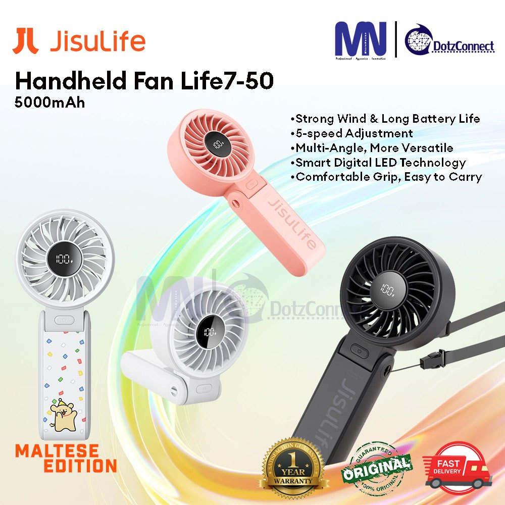 JISULIFE Handheld Fan Life7-50 5000mAh Handheld Rechargeable Fan 5-Wind ...