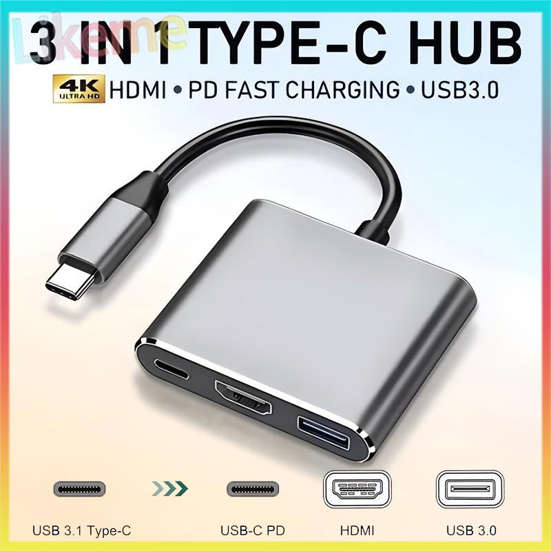 3-in-1 Type-C USB Hub OTG Metal Adapter USB 3.0 Charging Converter ...