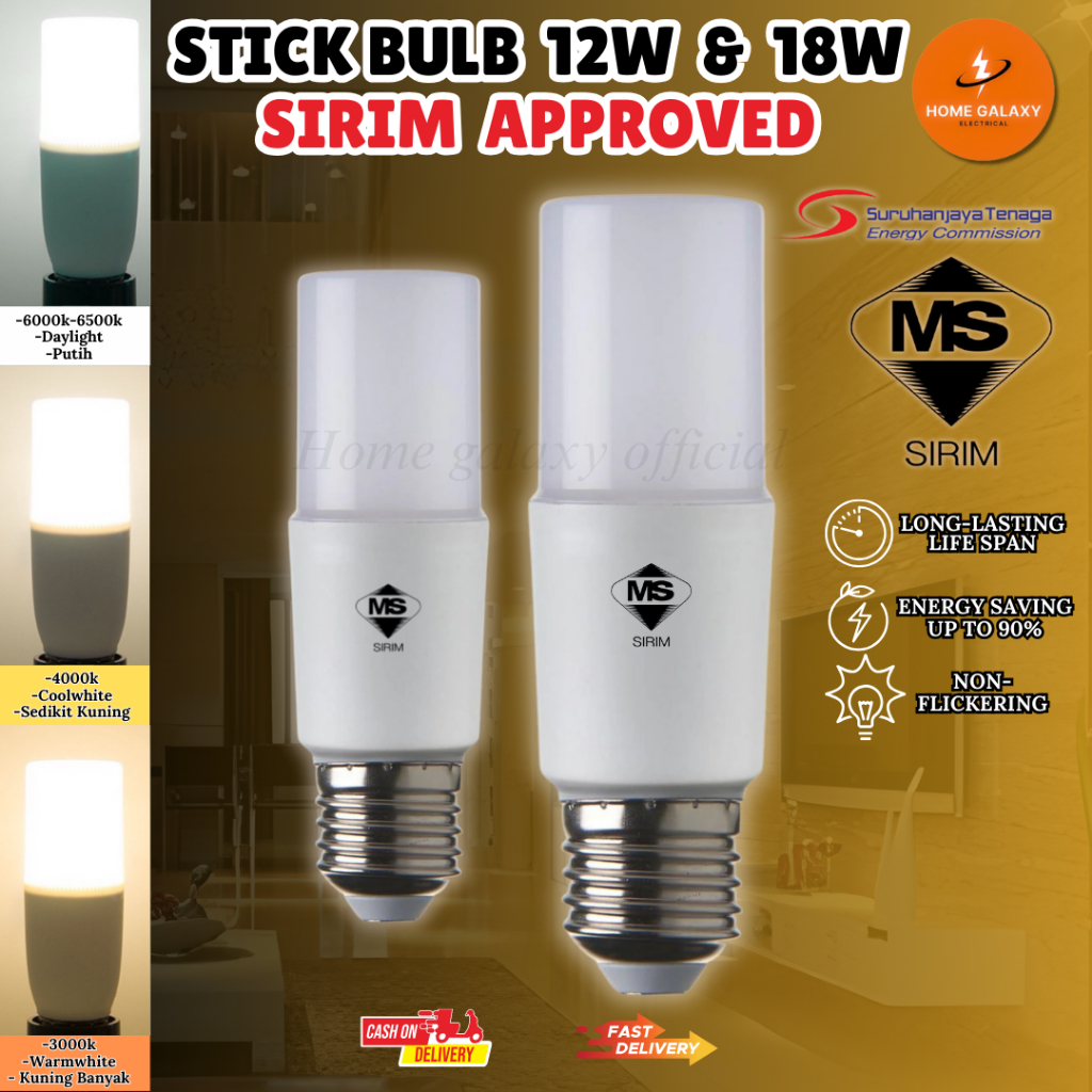【SIRIM APPROVED】 Mentol LED E27 12W/18W LED Stick Bulb A bulb 6W 10W ...
