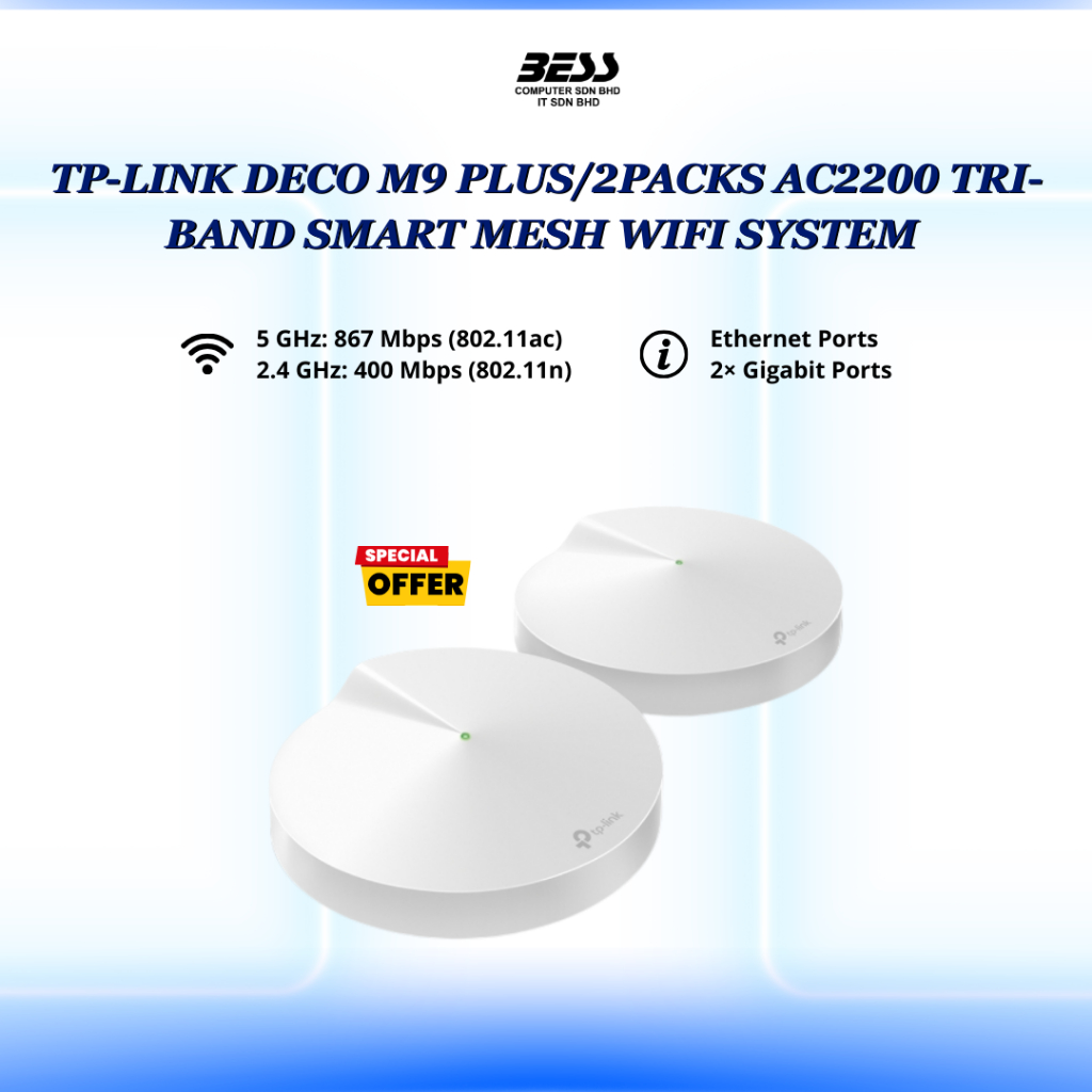 TP-LINK DECO M9 PLUS/2PACKS AC2200 TRI-BAND SMART MESH WIFI SYSTEM ...