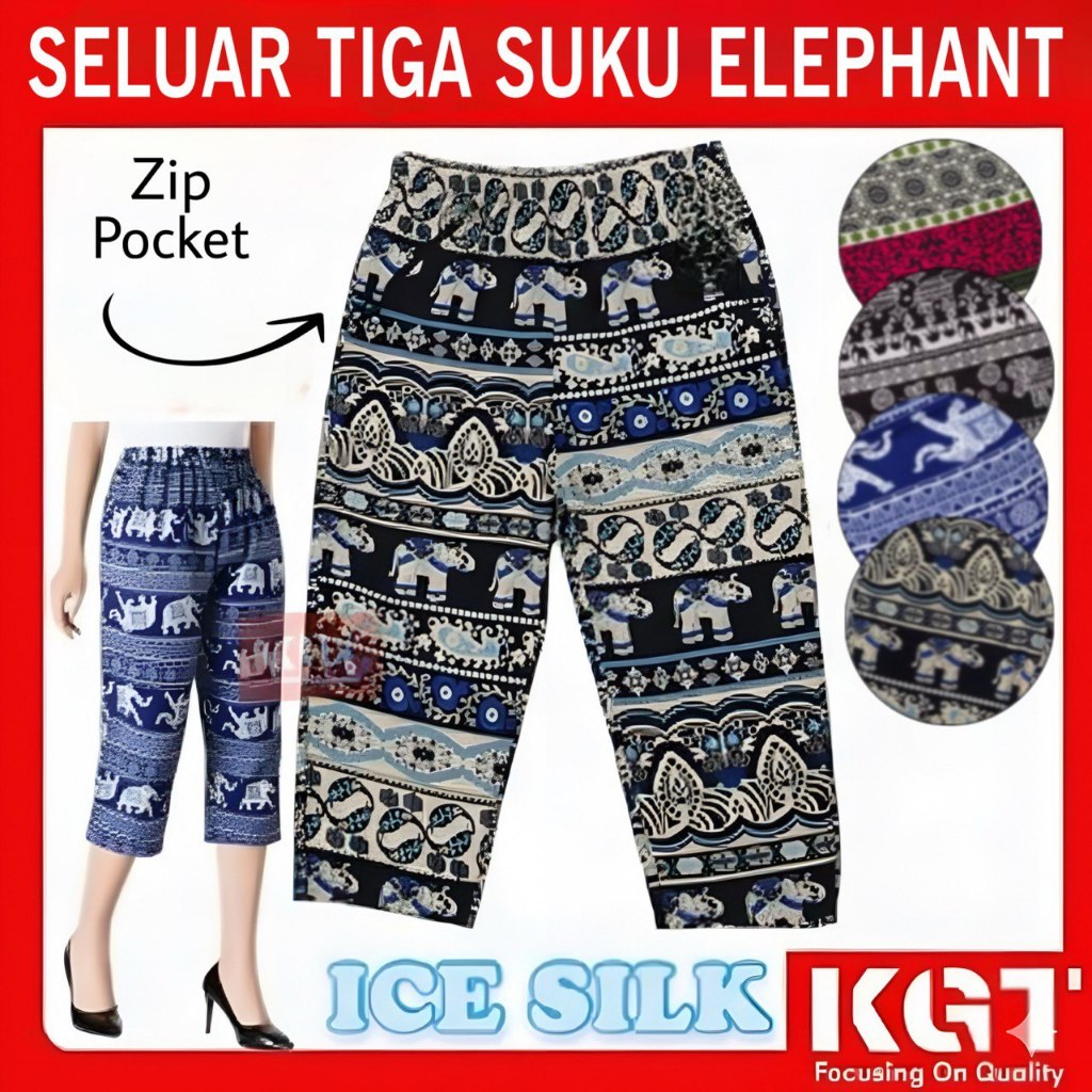 Seluar Tiga Suku Elephant Design 1073R Kain Sejuk Poket Berzip Ladies ...