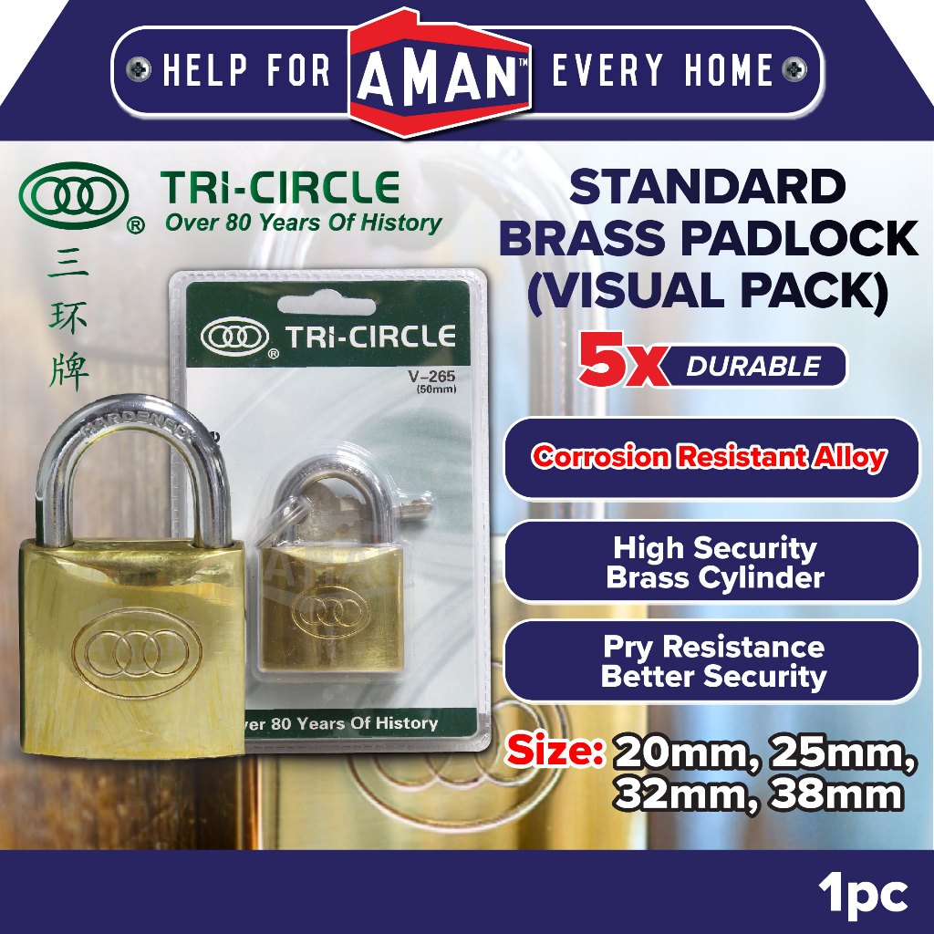TRI-CIRCLE Brass Padlock Standard Shackle Short Shackle Brass Lock Door ...