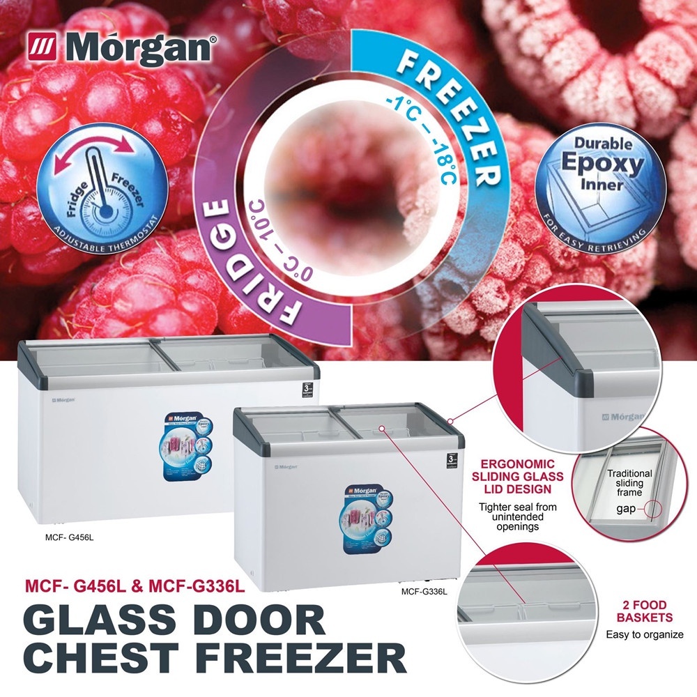 Morgan Glass Top Door 256L / 336L / 456L / 516L Chest Freezer Peti Beku ...