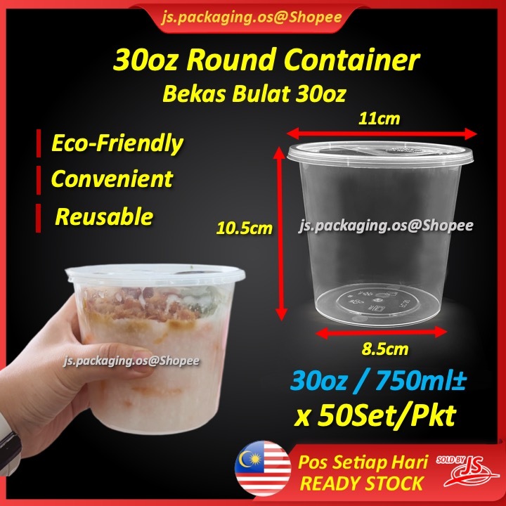 Disposable Round Food Container with Lid 30oz Bekas Plastik Makanan ...
