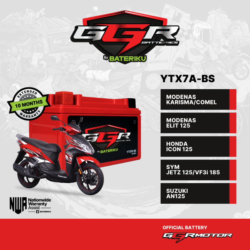 BATERI MOTOR | YTX7A-BS | MF | GGR X BATERIKU | MOTORCYCLE BATTERY ...