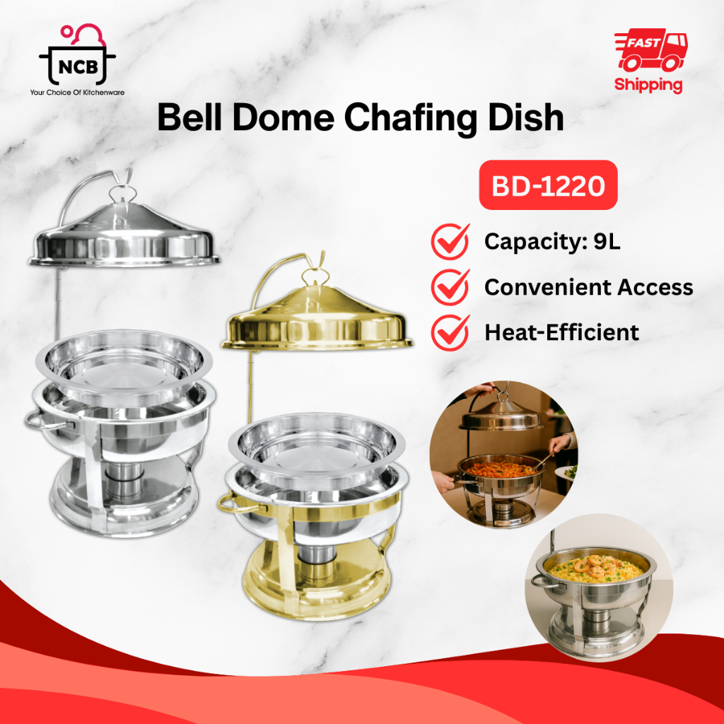 NCB 9L Bell Dome Chafing Dish BD-1220 Round Stainless Steel Buffet Food ...
