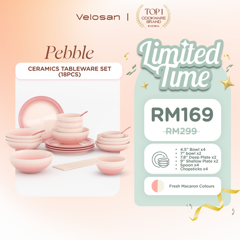 [LIMITED OFFER] Velosan Pebble Ceramics Tableware Set (18pcs) | Heat ...