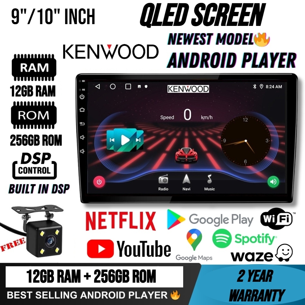 [12GB RAM+256GB ROM] QLED Kenwood Style Android Player 9"10 inch Quad ...