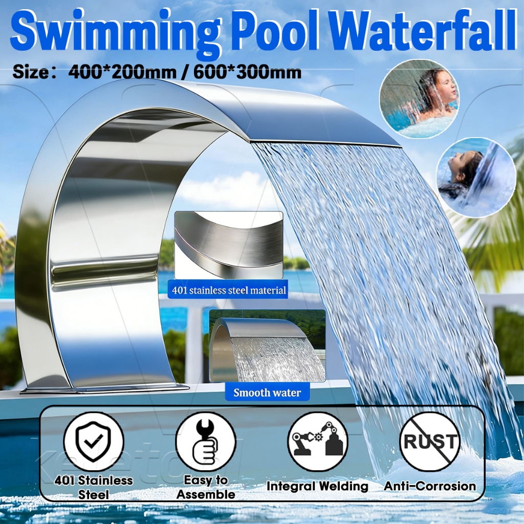 Swimming Pool Waterfall Fountain Stainless Steel Air Terjun Kolam Decor ...