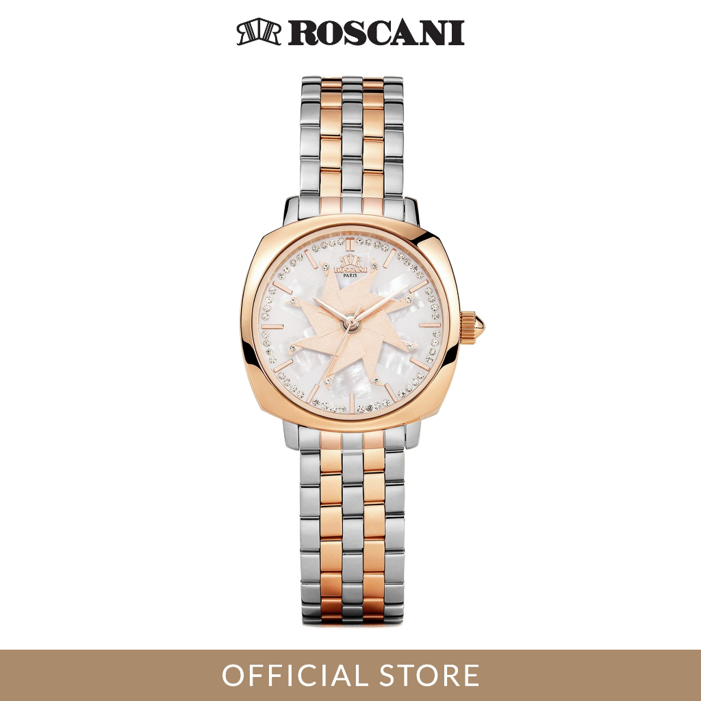 Roscani Louise E34 360° Spinning Dial With Patterned MOP Gold Bracelet ...