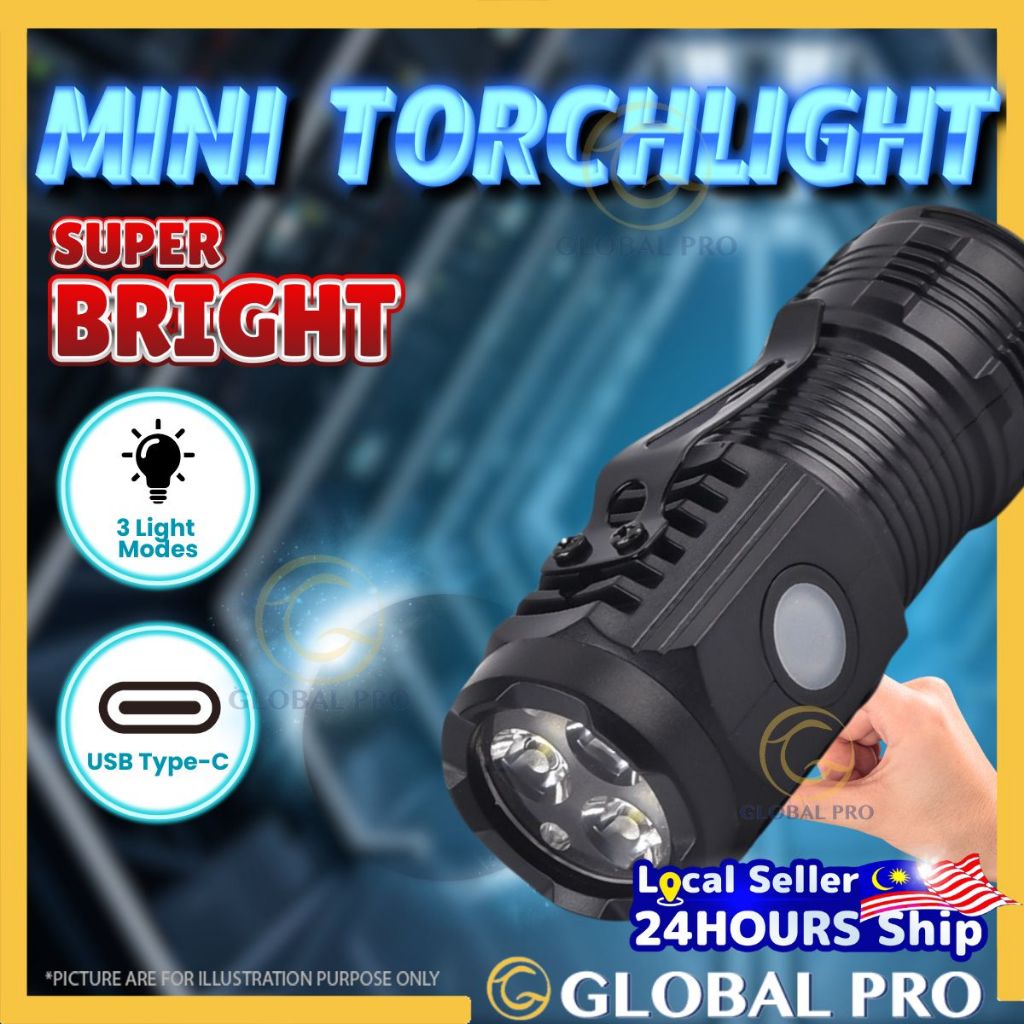 MINI Rechargeable Flashlight High Lumens Super Bright USB-C Charge LED ...