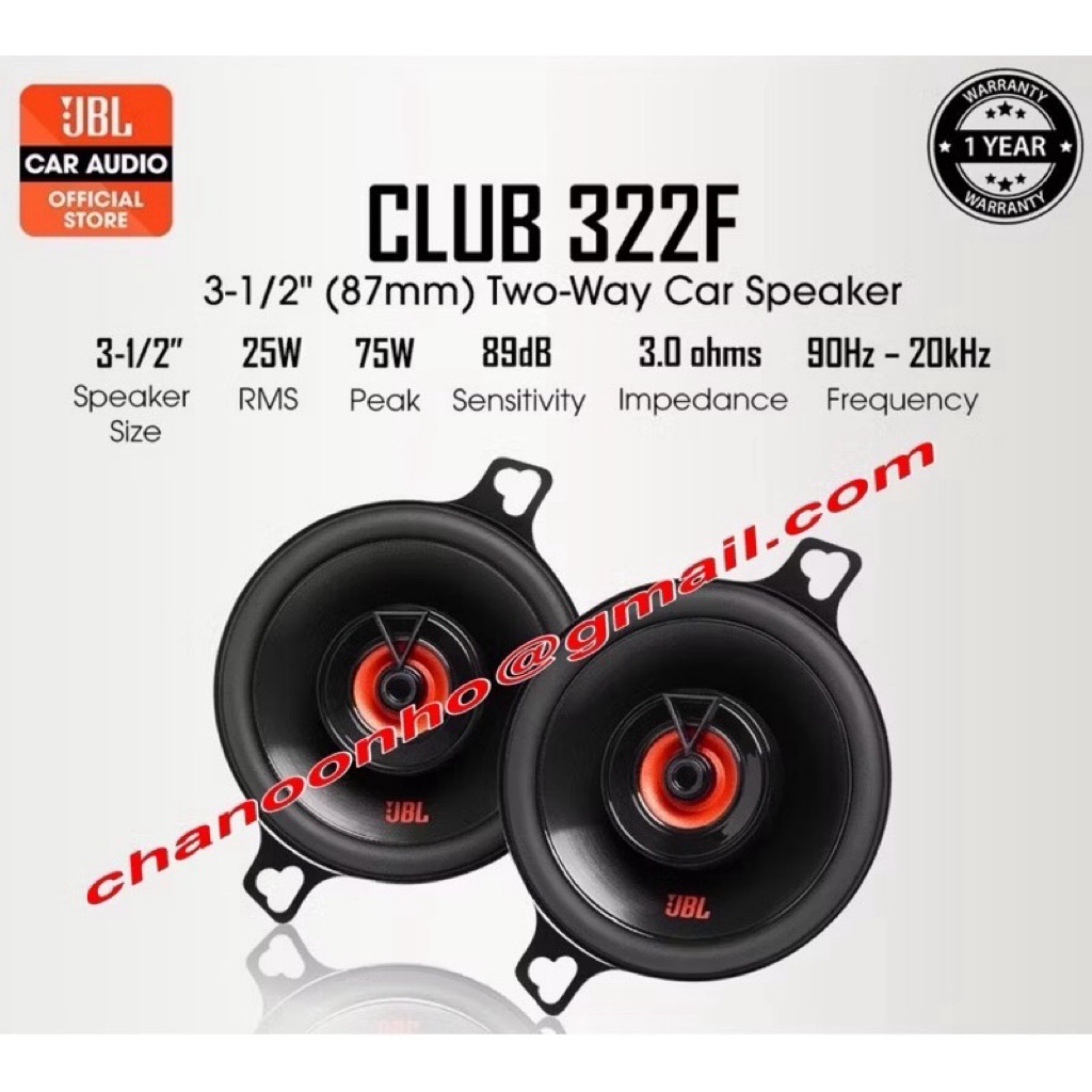 Harman Club 322F 75 Watt Peak Power Club Series 3.5" 2-way Car Speakers ...