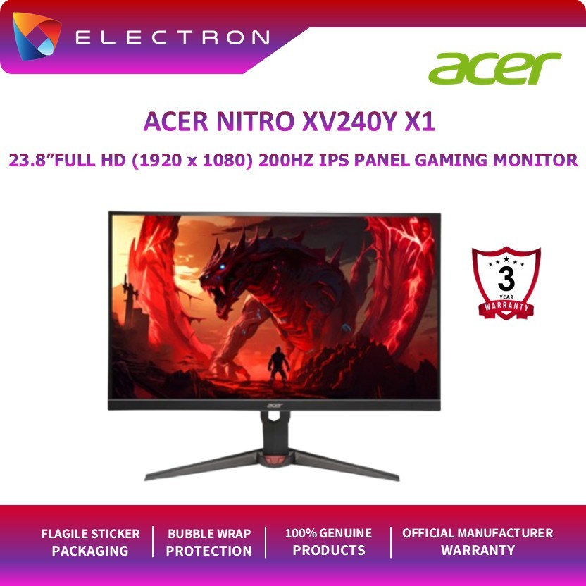Acer Nitro XV240Y X1 23.8" FHD IPS 200Hz Gaming Monitor ( Speaker, HDMI ...