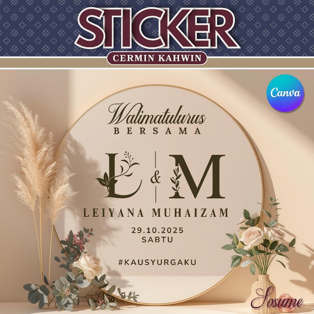 Sticker Kahwin Cermin Bulat | Custom Mirror Wedding Welcome Board ...