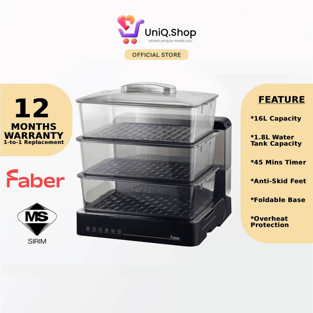 Faber 3 Layers Food Steamer with Auto Water Tank | 16L RETRO-BLACK FFS ...