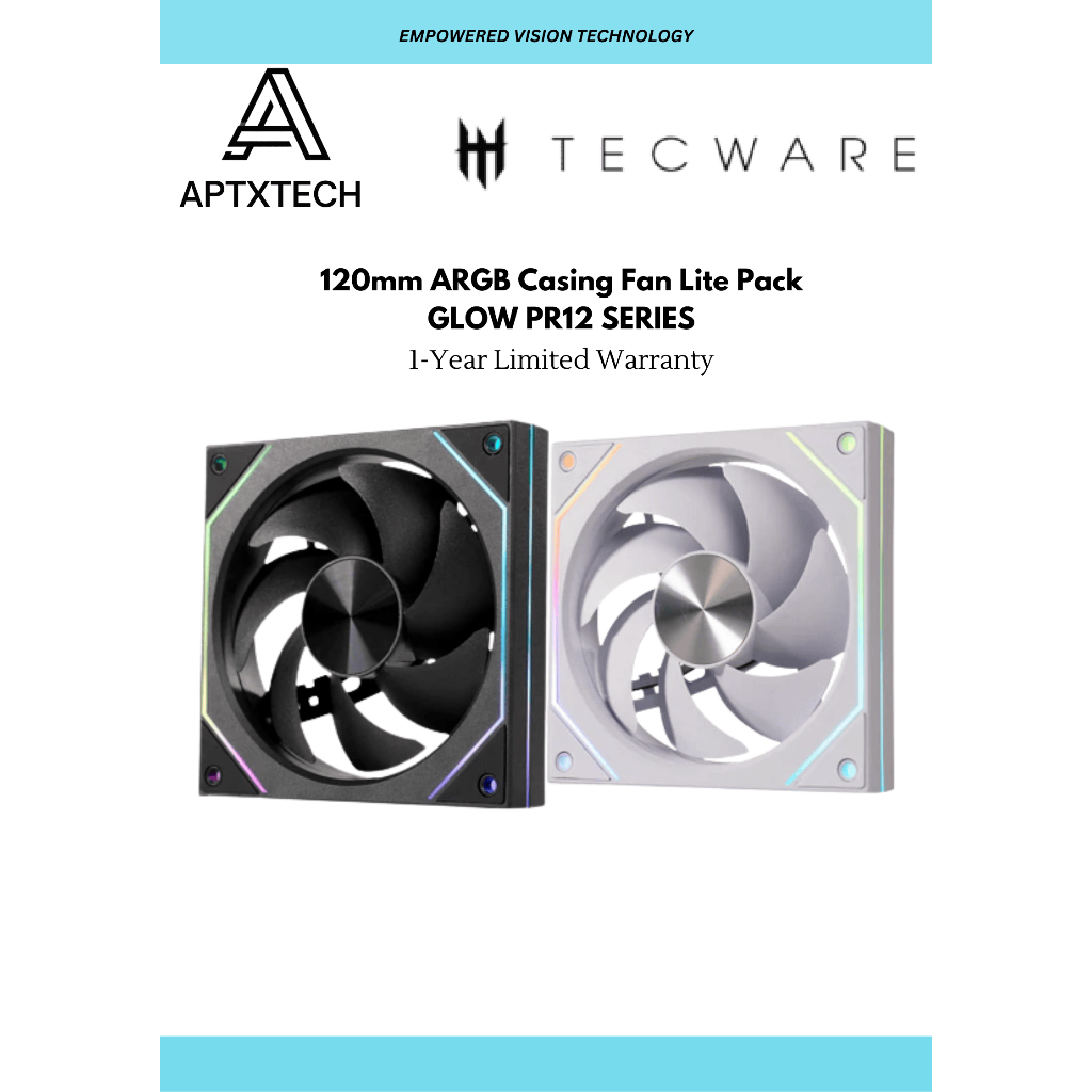 TECWARE GLOW PR12 120MM PWM ARGB CASING FAN - FORWARD / REVERSE ...