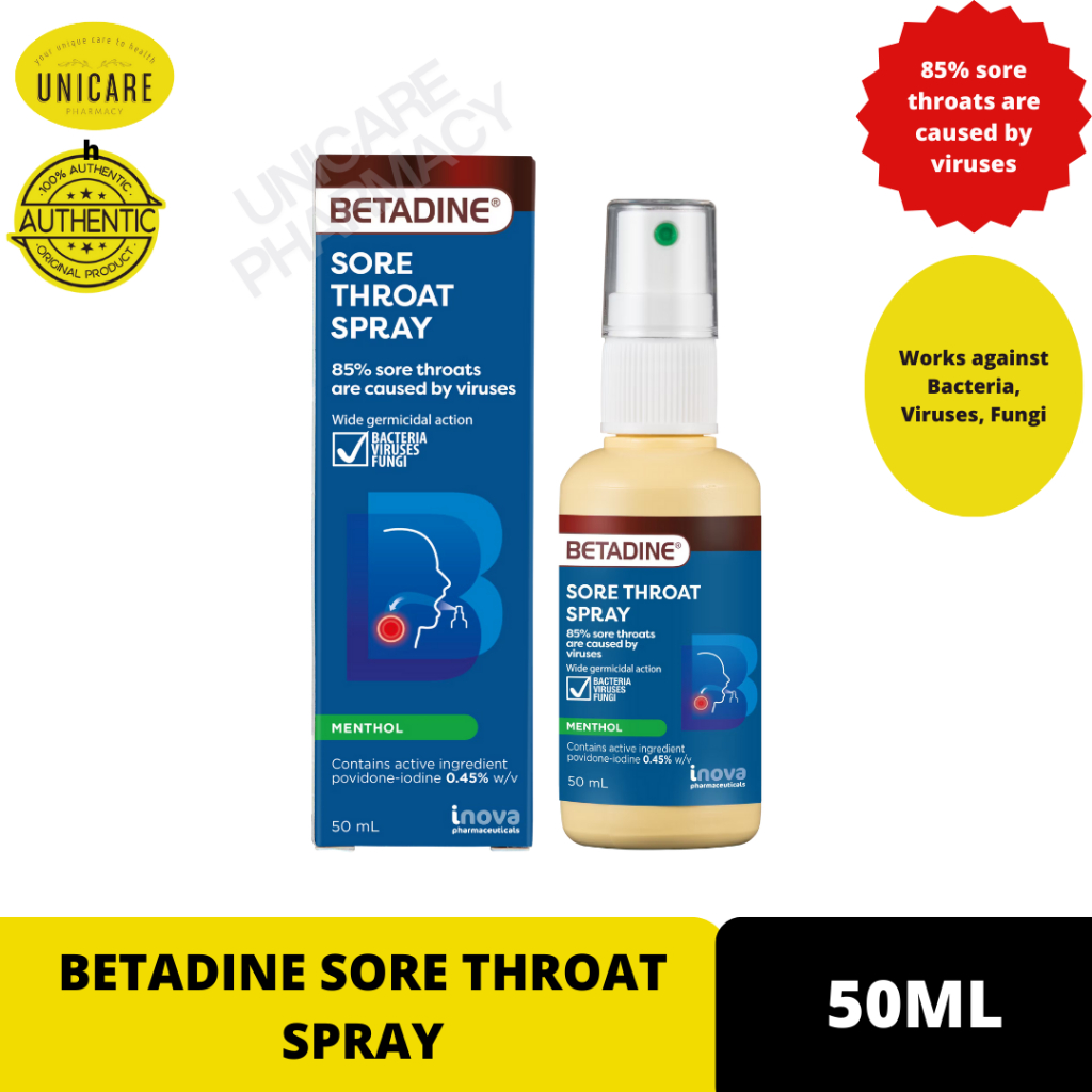 BETADINE SORE THROAT SPRAY 50ML (0.45% POVIDONE IODINE) | Semburan ...