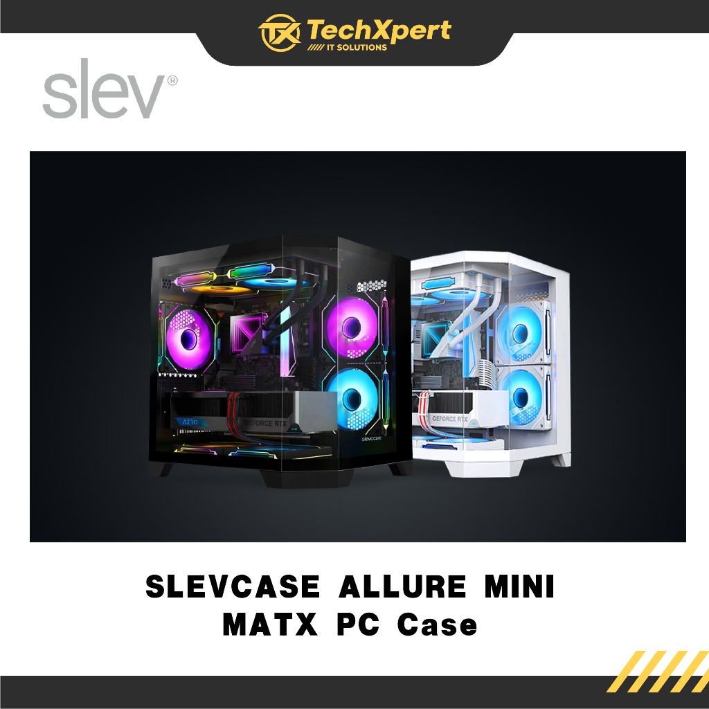 SLEVCASE ALLURE Mini Compact Panoramic MATX PC Case with 3 ASQ Vortex ...
