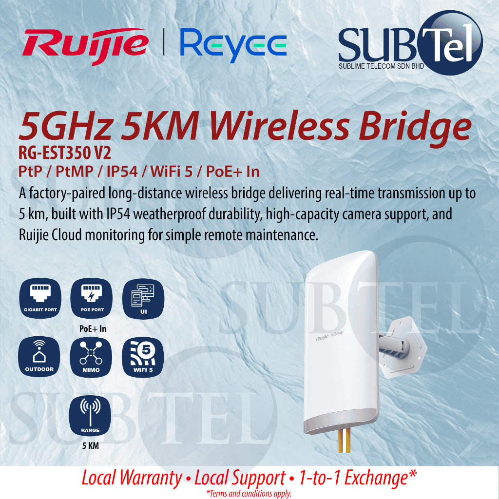 Ruijie Reyee RG-EST350 V2 (1PAIR) 5GHz 5KM PtP/PtMP Wireless Bridge ...