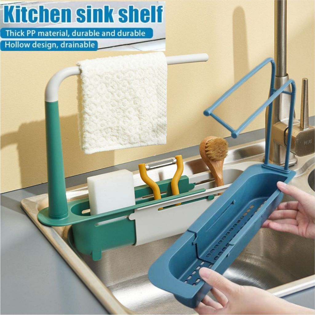 Telescopic Sink Shelf Kitchen Sinks Organizer Soap Sponge Holder Sink ...