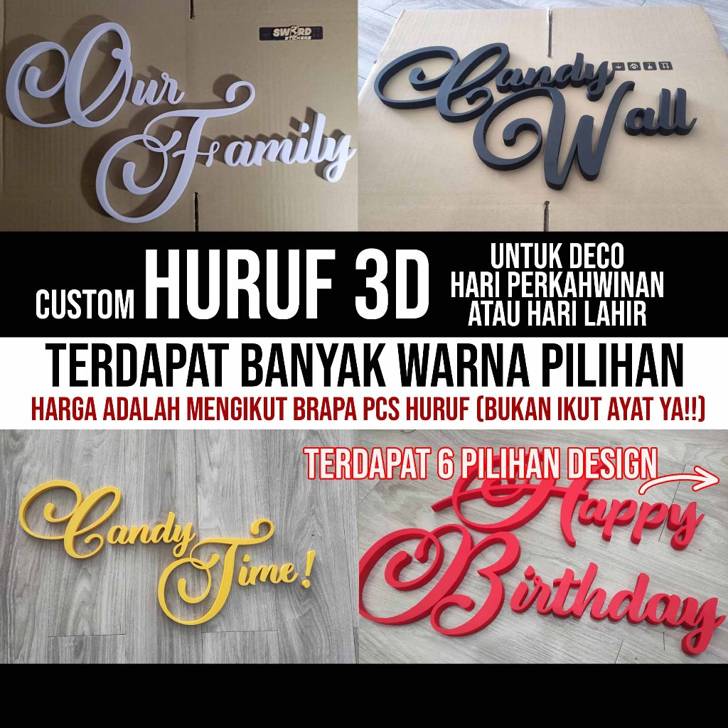 Custom HURUF 3D UNTUK MAJLIS / UNTUK DECO / DIY SENDIRI / Hiasan ...