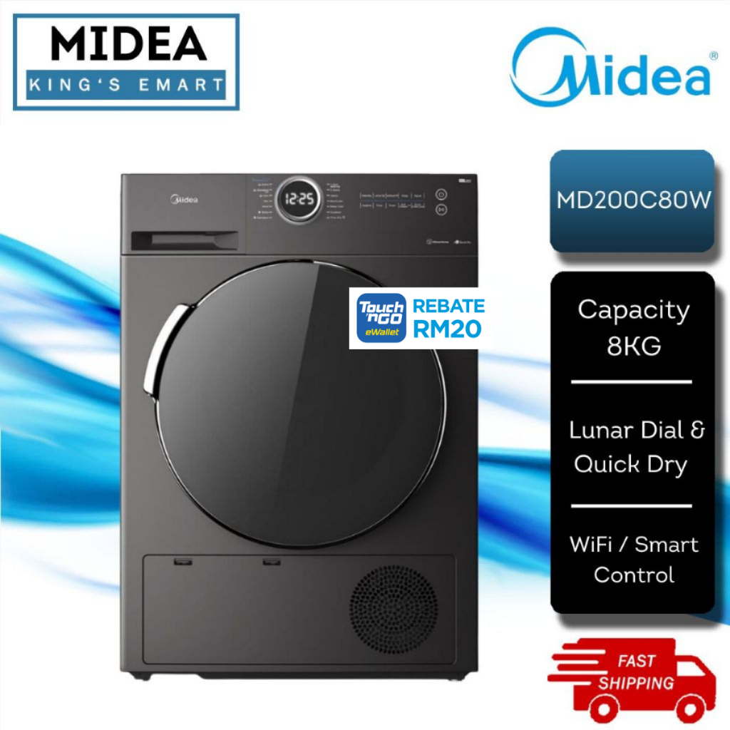 [FREE DELIVERY + TNG] Midea 8kg Condenser Dryer MD200C80W / Humidity ...