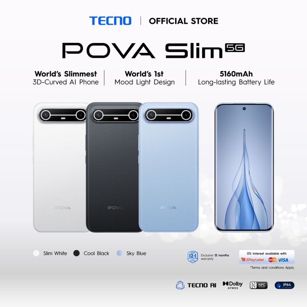 TECNO POVA Slim 5G Curved Smartphone (16GB* RAM + 256GB ROM) Mediatek ...