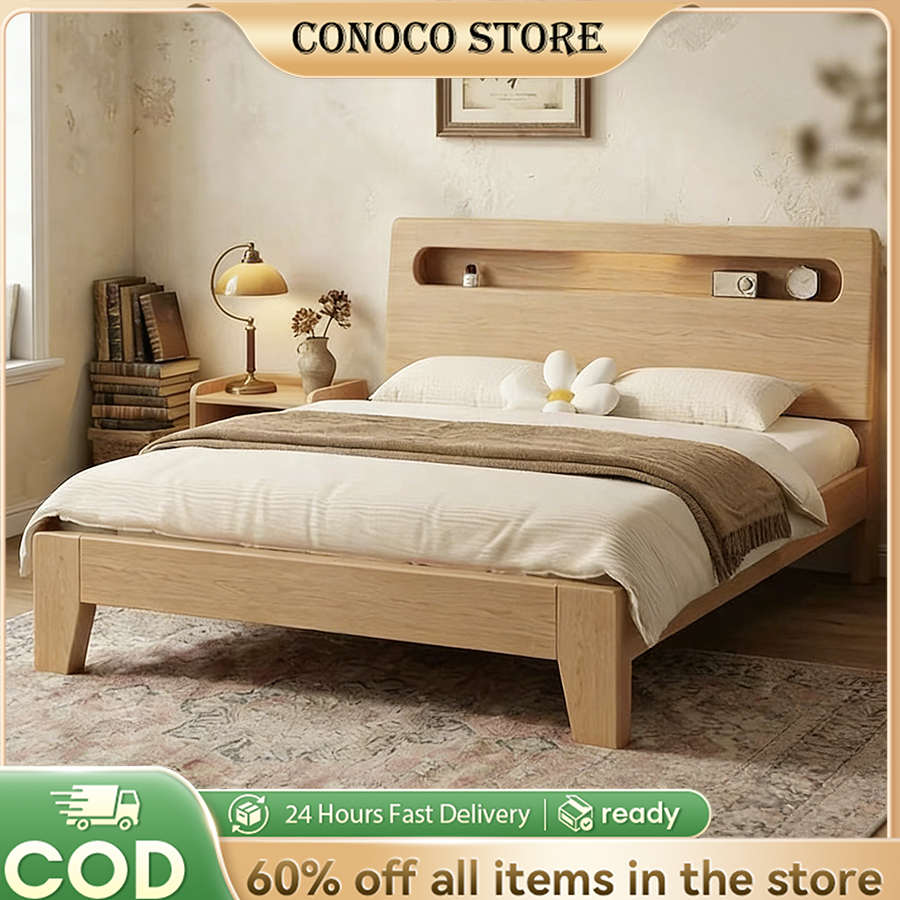 Solid Wood Bed Frame with Headboard Katil Kayu | Best Seller | Queen ...