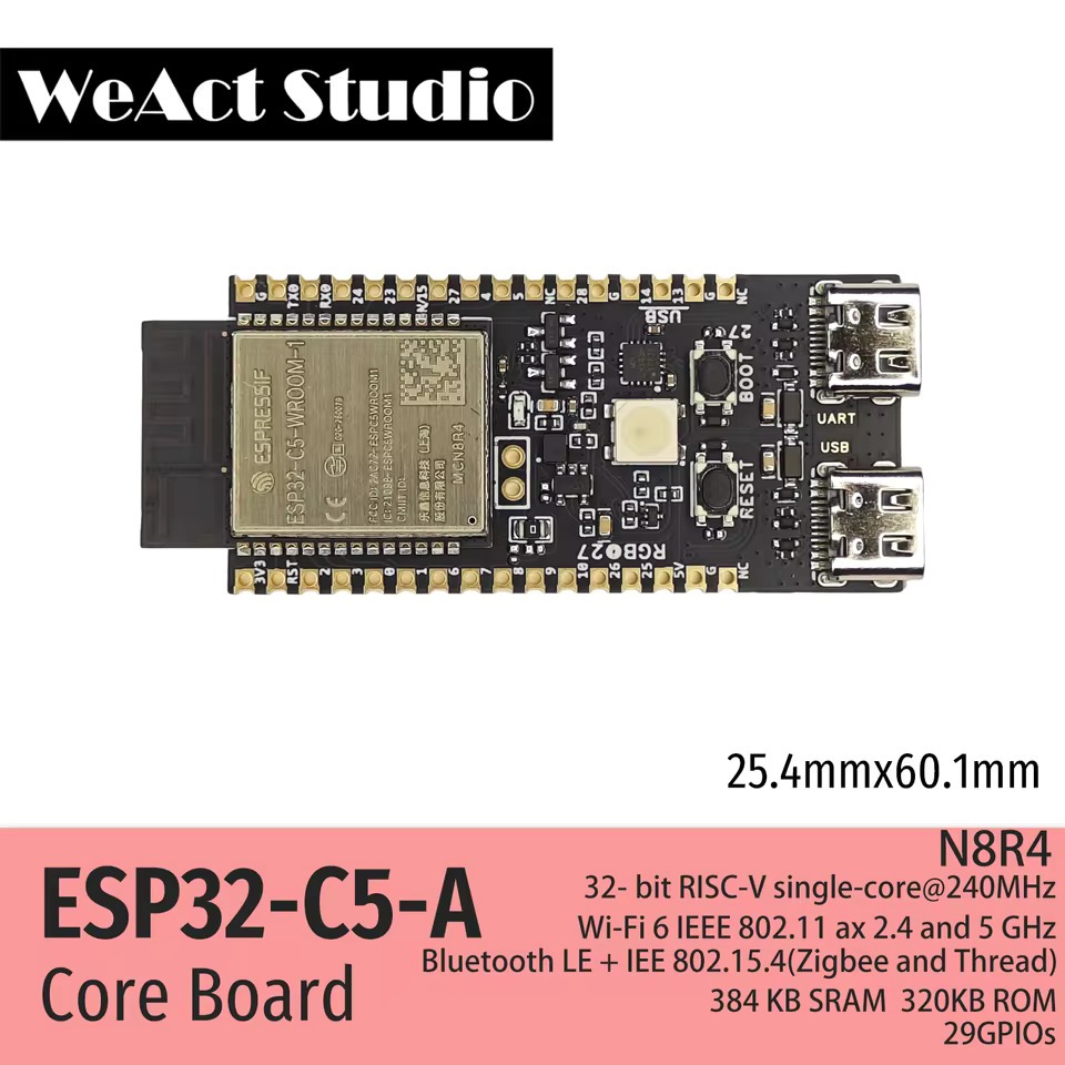 ESP32-C5, WeAct ESP32-C5-A Development Board, 2.4 & 5 GHz Dual-Band Wi ...