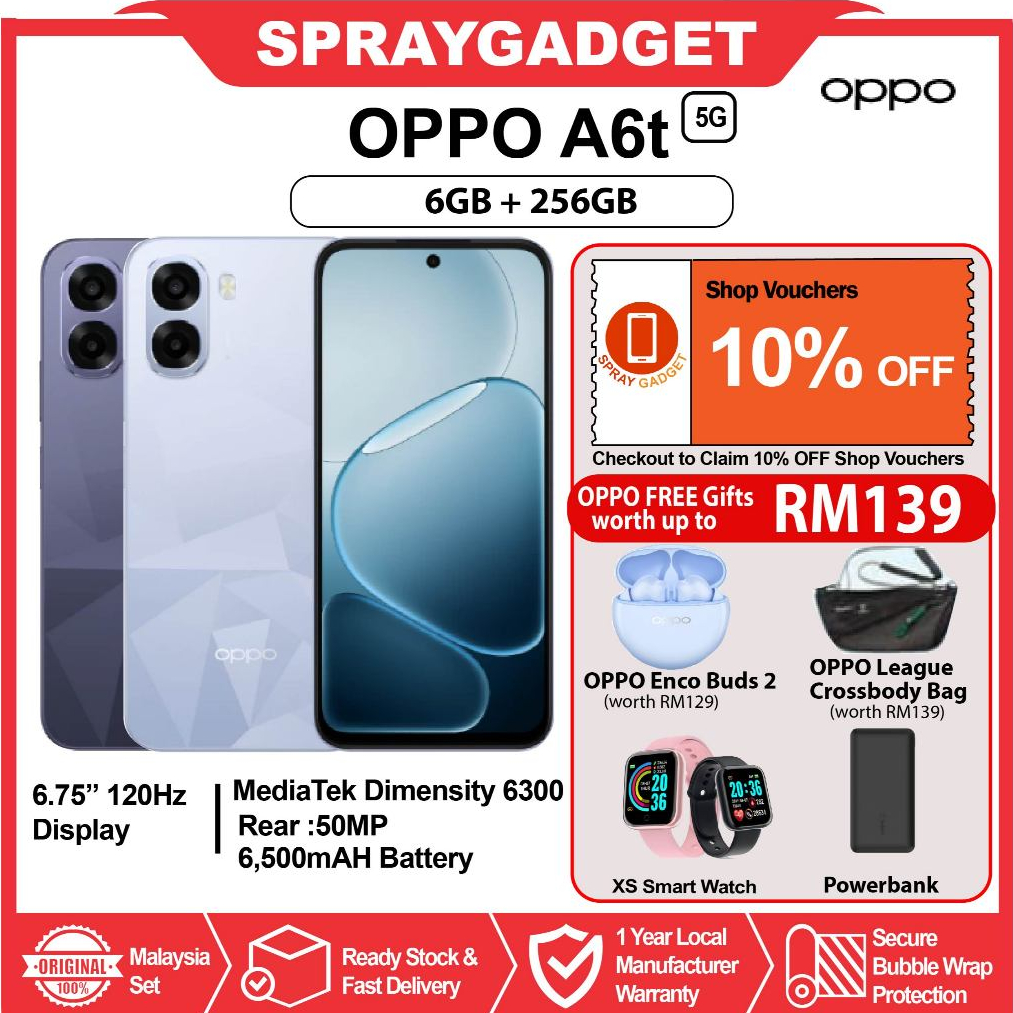 [NEW] OPPO A6t 5G (6GB RAM + 256GB ROM )6500mAh Large Battery | 120Hz ...