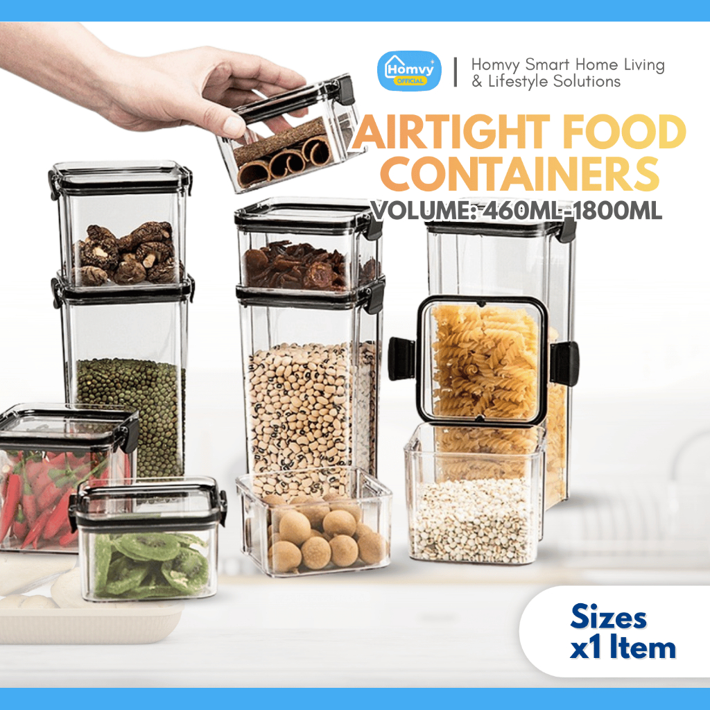 Square Airtight Food Storage Cans Transparent Sealed Cereal Containers ...