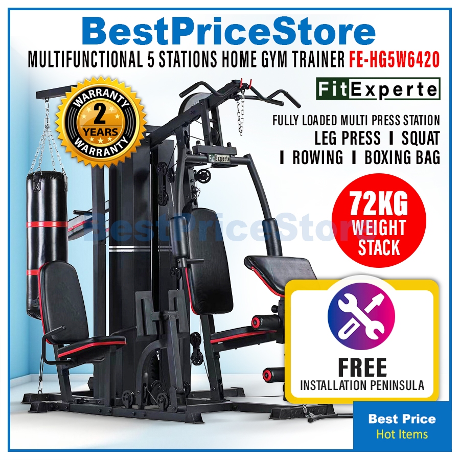 BPS FREE INSTALL FEXPERT 5Way Home Gym Station Machine Equipment 72kg ...