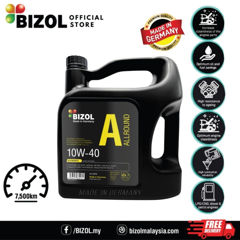 BIZOL Allround 10w-40 Germany Semi-Synthetic Engine Oil (Minyak Hitam ...