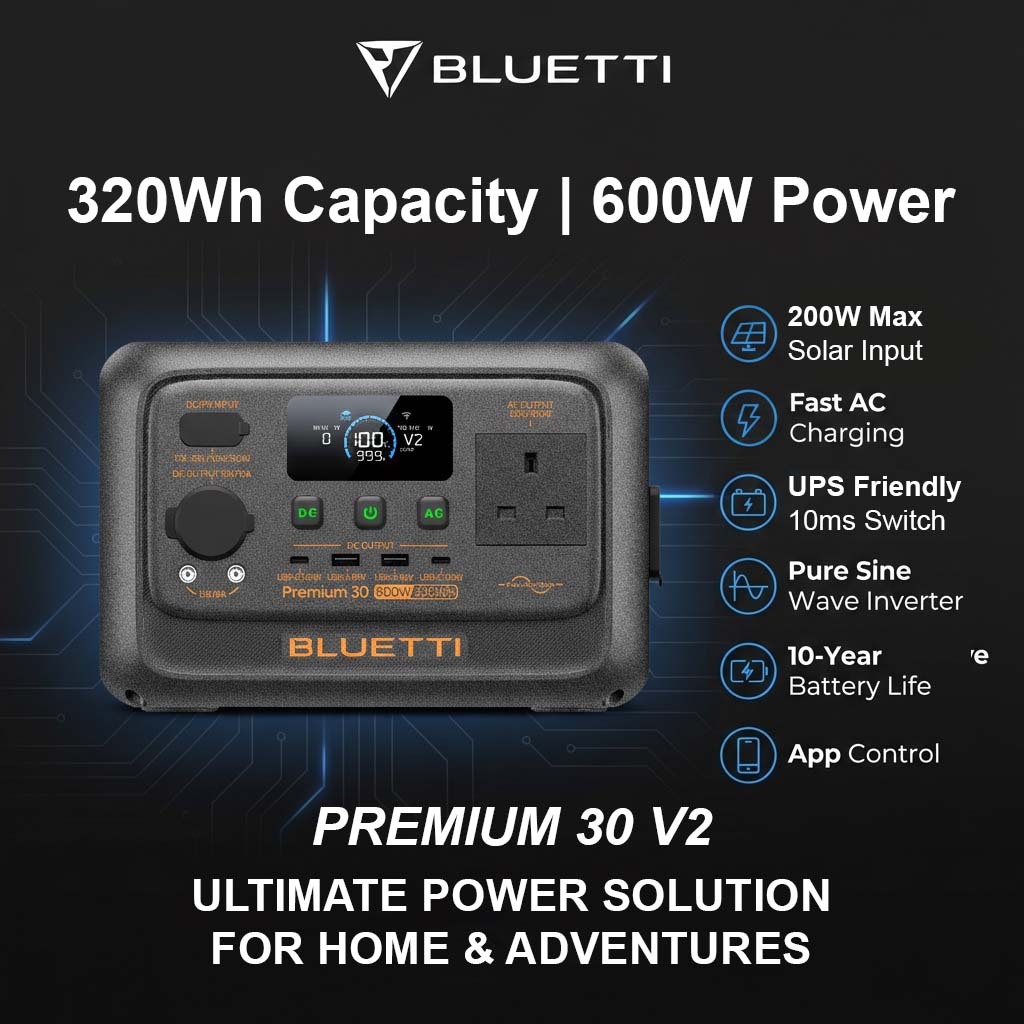 BLUETTI Premium 30 V2 Portable Power Station | 600W 320Wh LiFePO4 ...