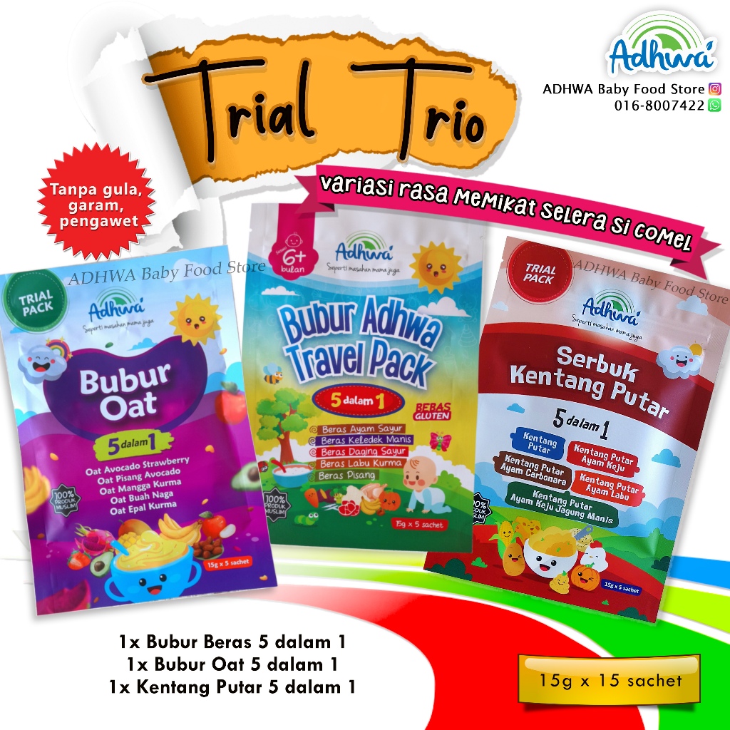 Trial Pack 5 dalam 1 Bubur Nasi, Bubur Oat & Kentang Putar Baby 6M+ 🔥 ...